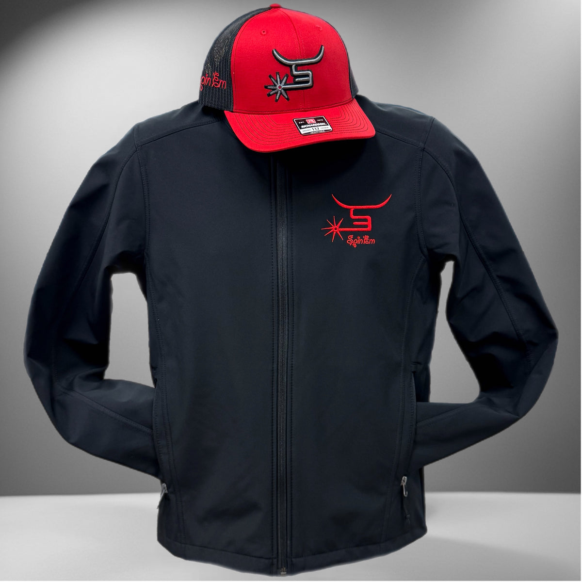 Men's Black Jacket Red Logo – Spin Em Rodeo Co